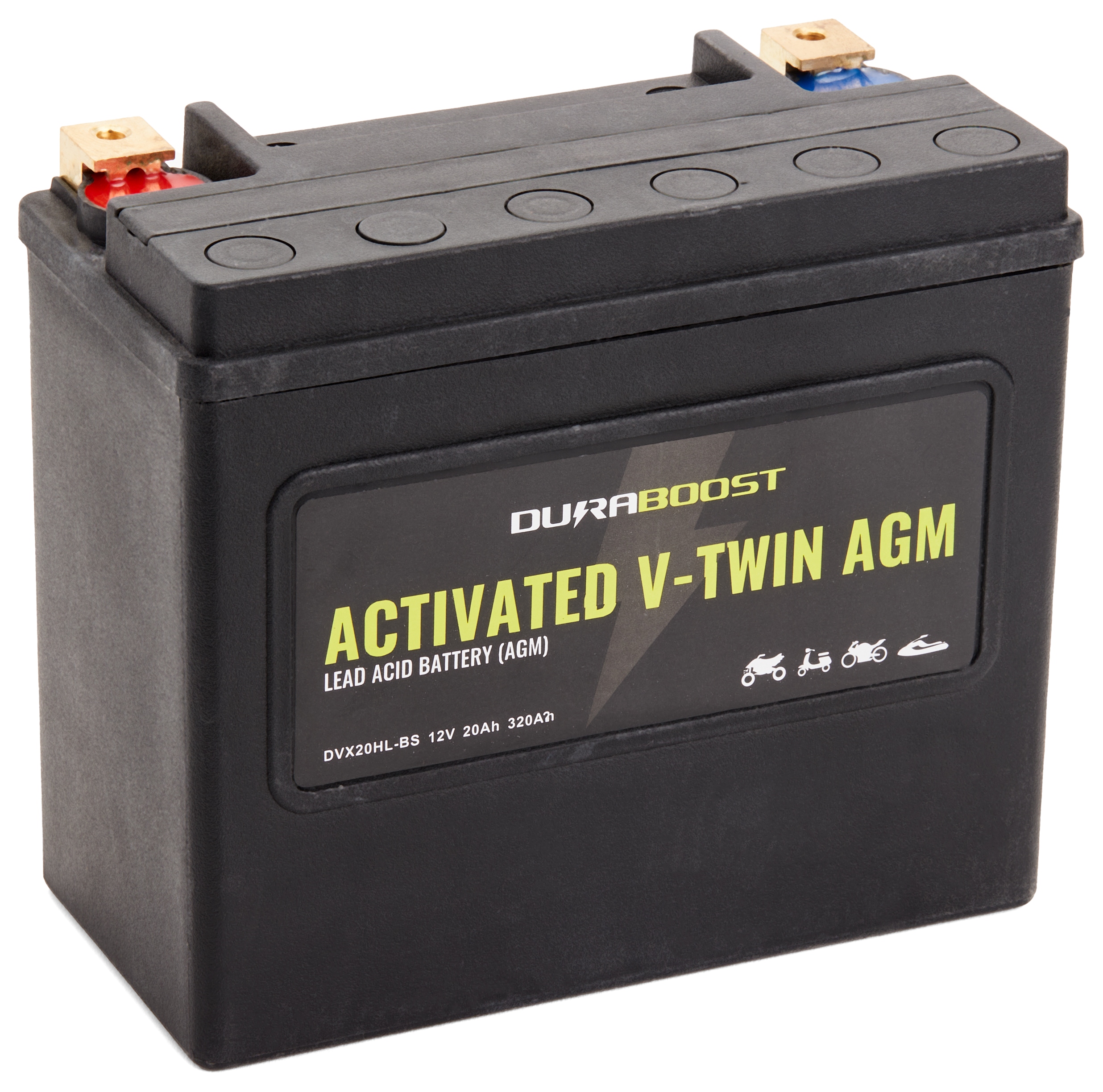 Duraboost V-Twin DVX20HL-BS Activated AGM Battery For Harley | JPCycles.com
