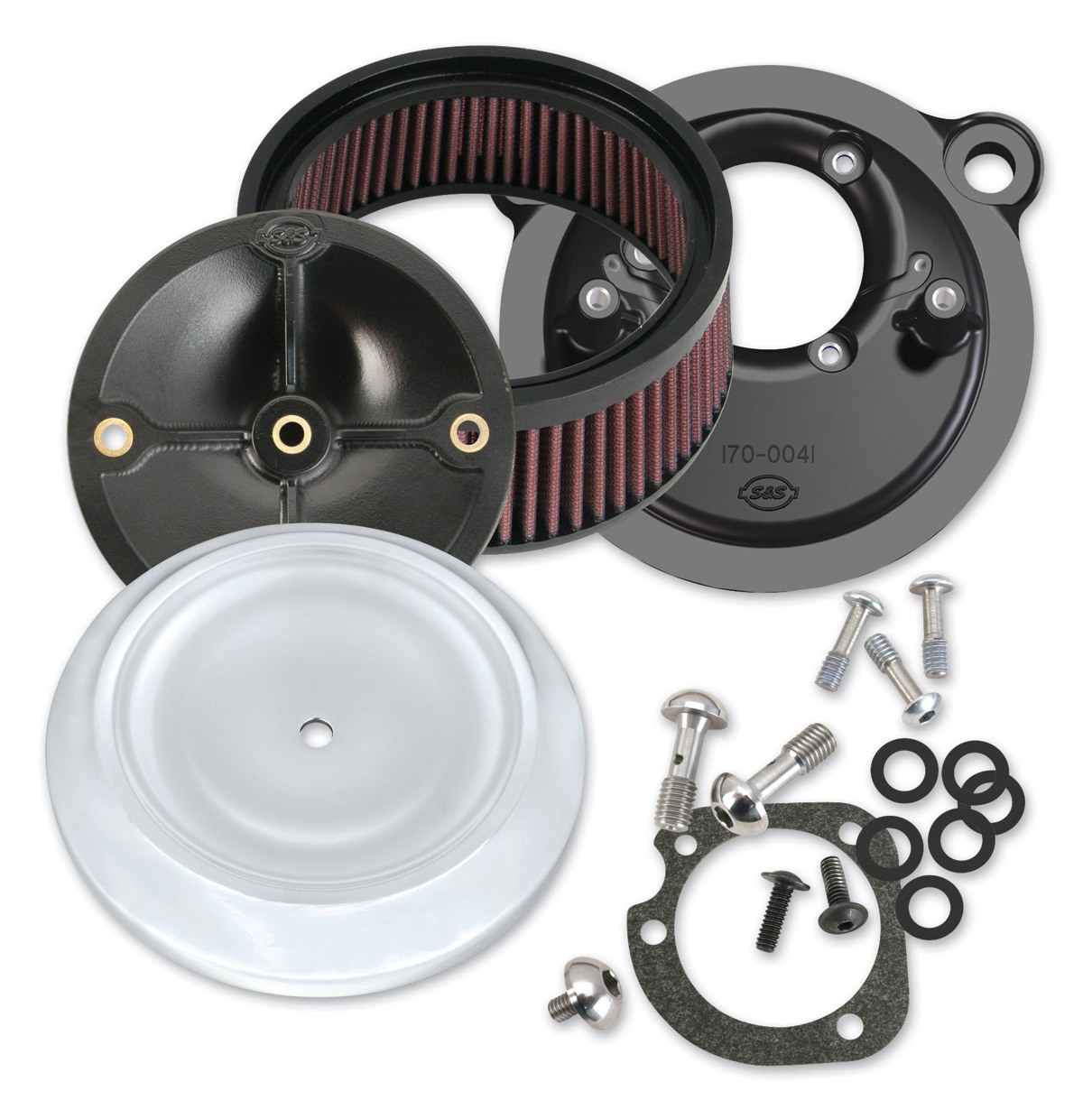 S&S Cycle Stealth Air Cleaner Kits With Chrome Bobber Dished Cover For ...