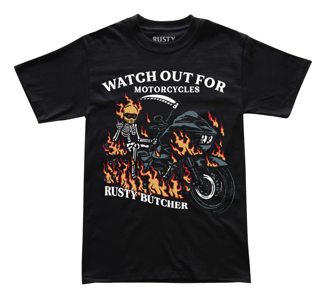 Rusty Butcher Watch Out For Motorcycles T-Shirt | JPCycles.com